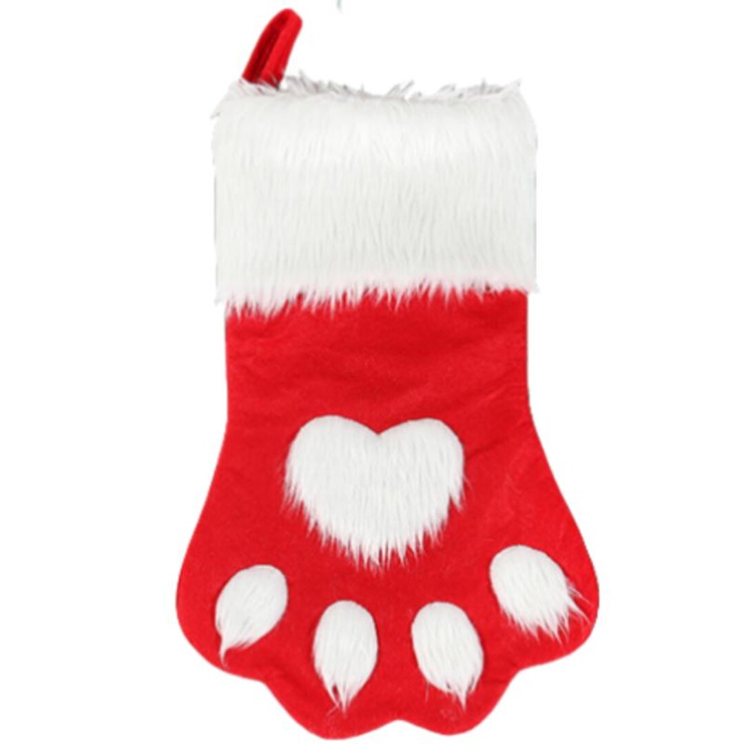 Paw Shaped Christmas Stocking With White Faux Fur Trim - Etsy