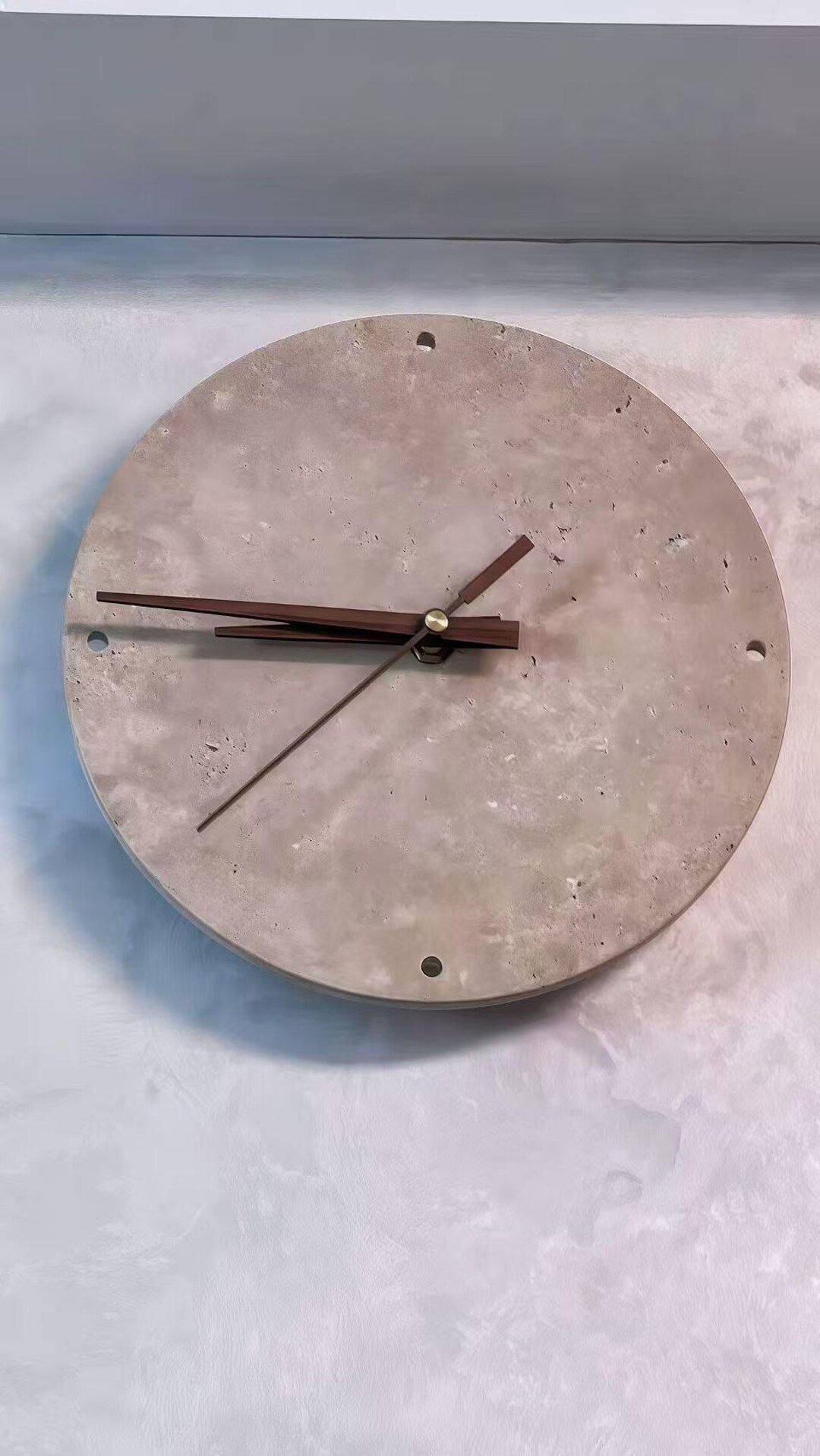 Rock Wall Clock Round, Minimal Travertine Wall Clock, Artistic Natural ...