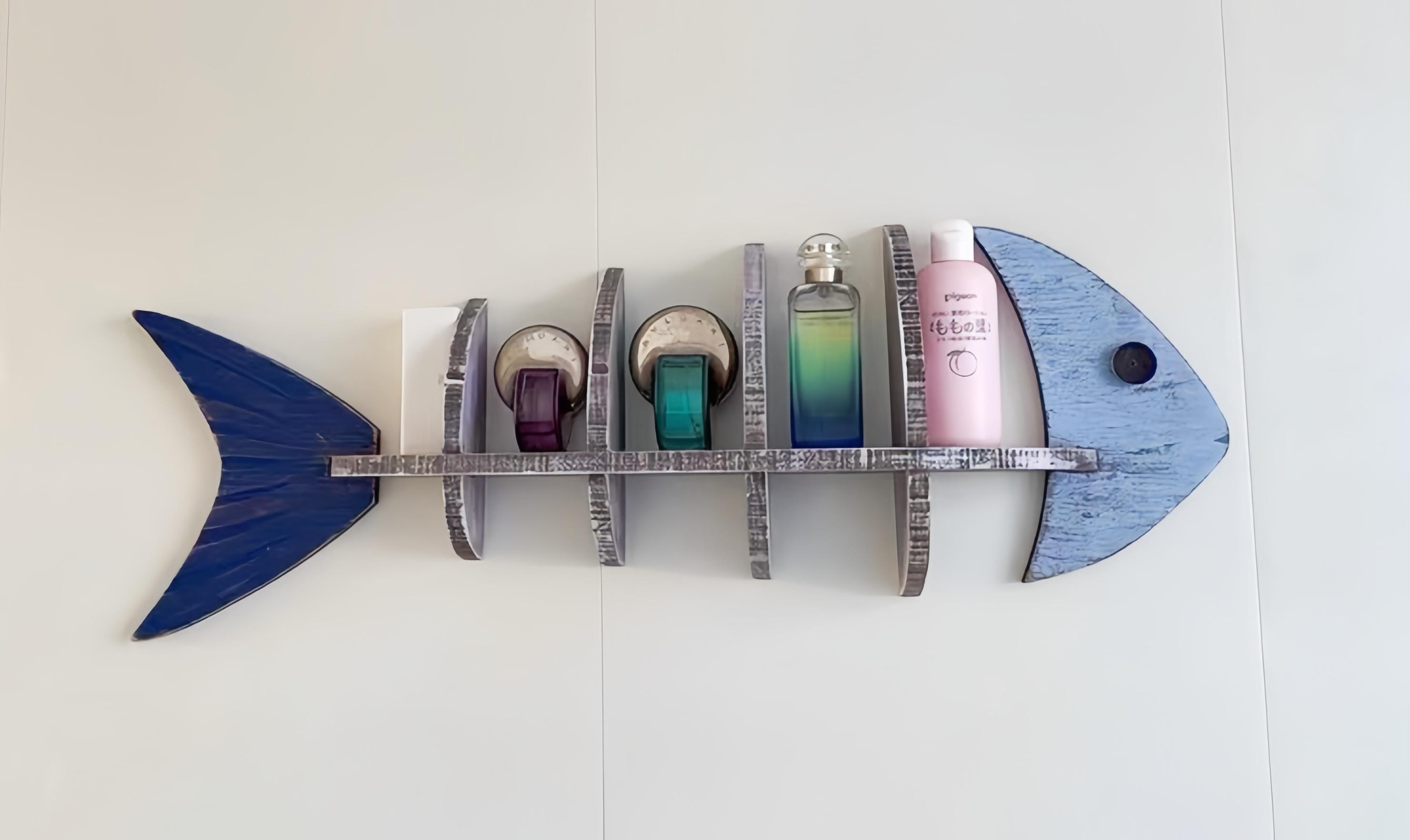 Vintage Mediterranean Fishbone Wall Shelf Rack, Handcrafted Wooden ...