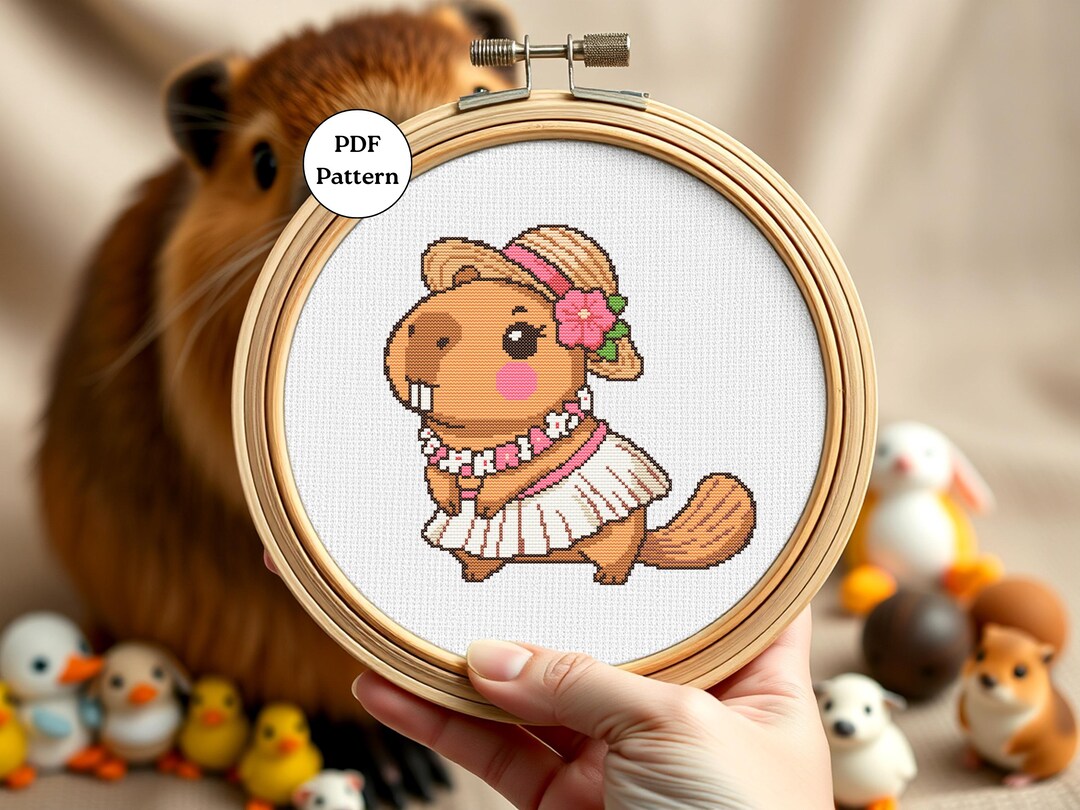 Summer Capybara Cross Stitch Pattern Cute Animal Embroidery PDF Easy ...