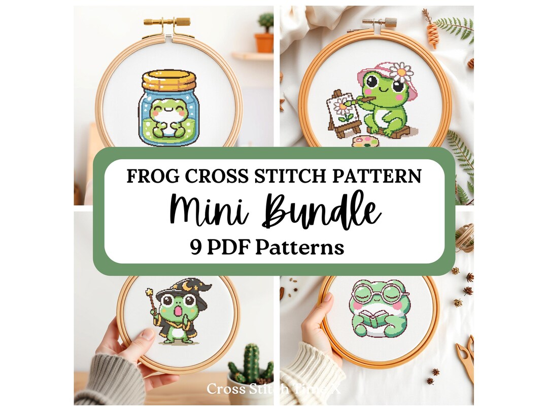 Frog Cross Stitch Pattern Bundle Cute Animal Embroidery for Beginners ...