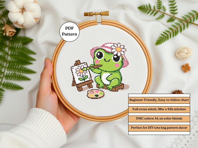 Cute Frog Cross Stitch Pattern PDF Kawaii Animal Embroidery Beginner ...