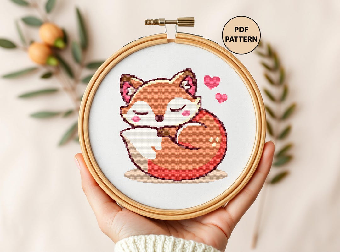Cute Fox Cross Stitch Pattern PDF Kawaii Animal Embroidery Fall Counted ...
