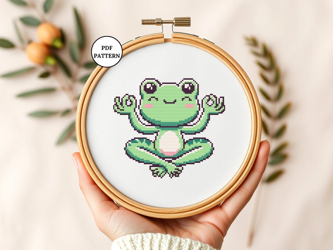 Cute Frog Cross Stitch Pattern Kawaii Frog Embroidery PDF Counted Cross ...