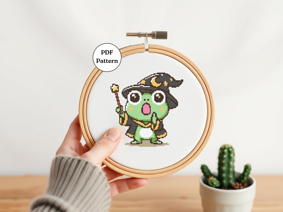 Wizard Frog Cross Stitch Pattern Witch Frog Embroidery PDF Cute Toad ...