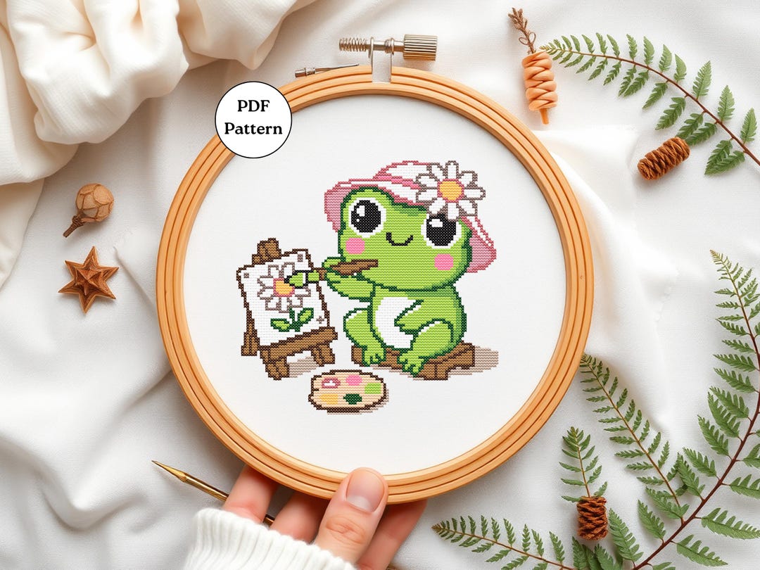 Cute Frog Cross Stitch Pattern PDF Kawaii Animal Embroidery Beginner ...
