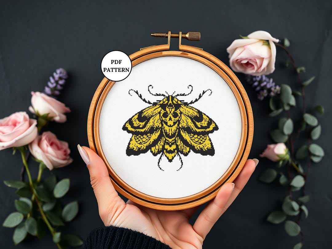 Death Head Moth Cross Stitch Pattern PDF Gothic Witchy Embroidery Black ...