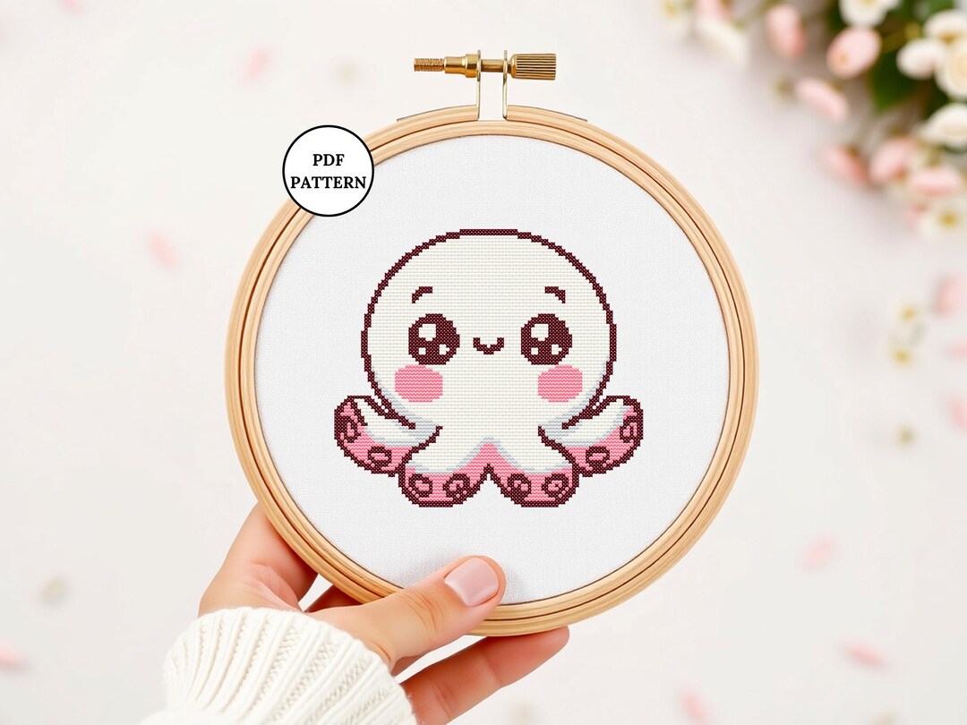 Cute Octopus Cross Stitch Pattern PDF Kawaii Animal Embroidery Easy ...