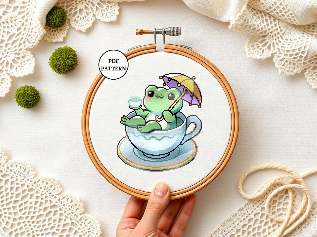 Mini Frog Cross Stitch Pattern PDF Cute Cottagecore Frog Embroidery ...