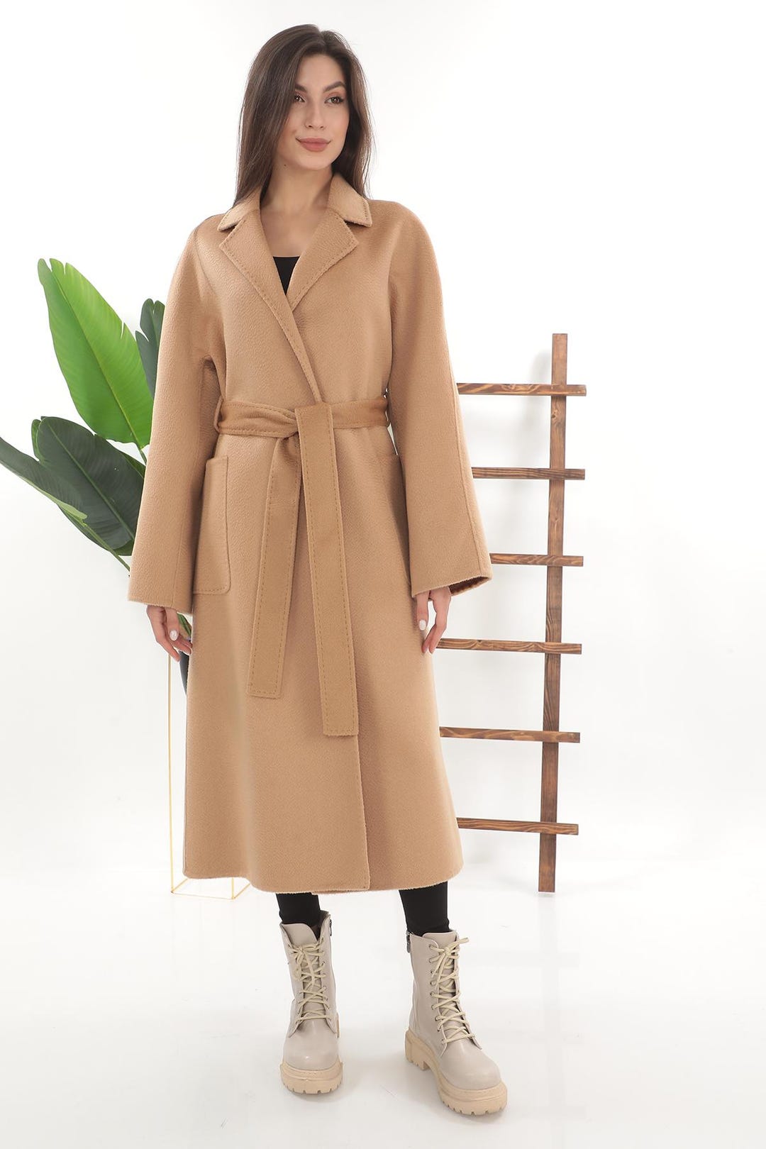 Women Camel Colored Long Cashmere Jacket - Etsy