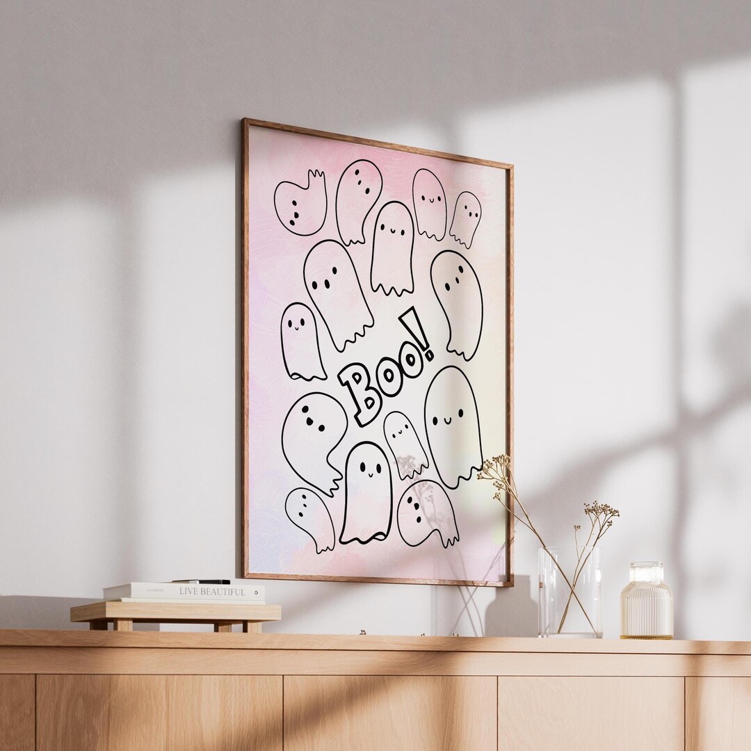 Boo! Cute Ghosts Poster, Digital Fall Pictures, Halloween Ghostie Wall ...
