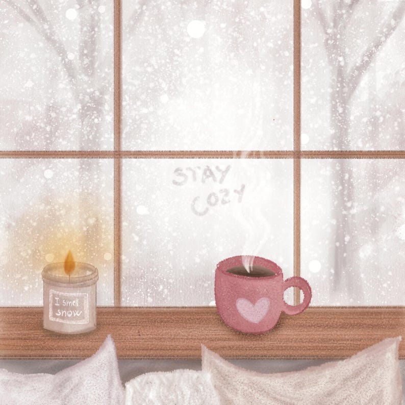 Stay Cozy Poster, Digital Download, Winter Scenery Window View ...