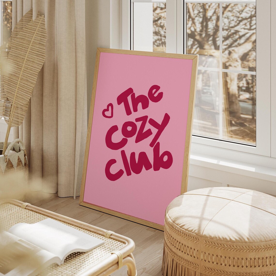 The Cozy Club Poster, Pink Trendy Typography Digital Printable Wall ...