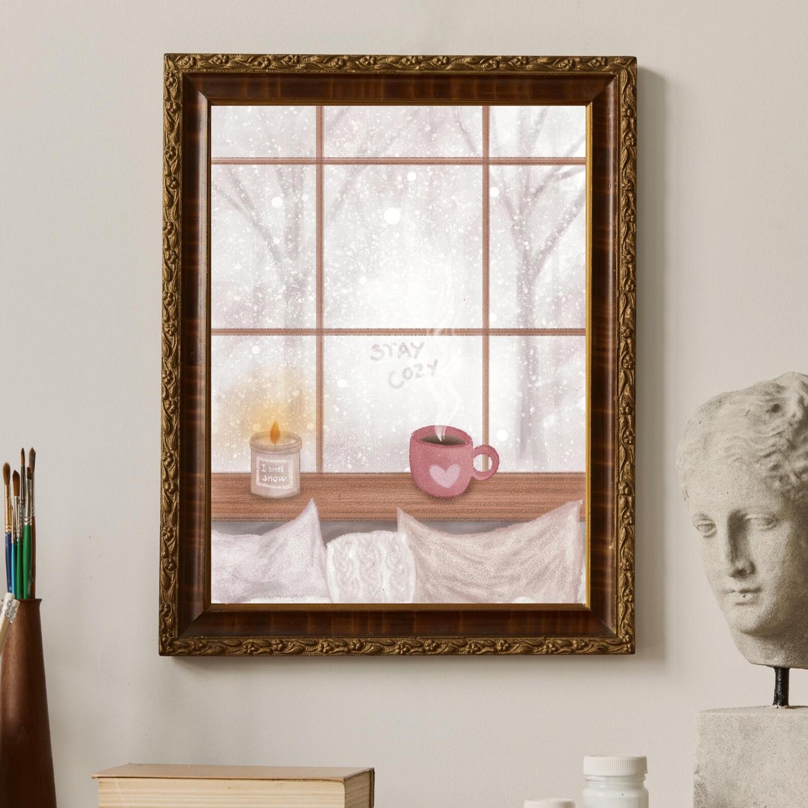 Stay Cozy Poster, Digital Download, Winter Scenery Window View ...