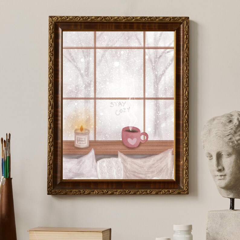 Stay Cozy Poster, Digital Download, Winter Scenery Window View ...
