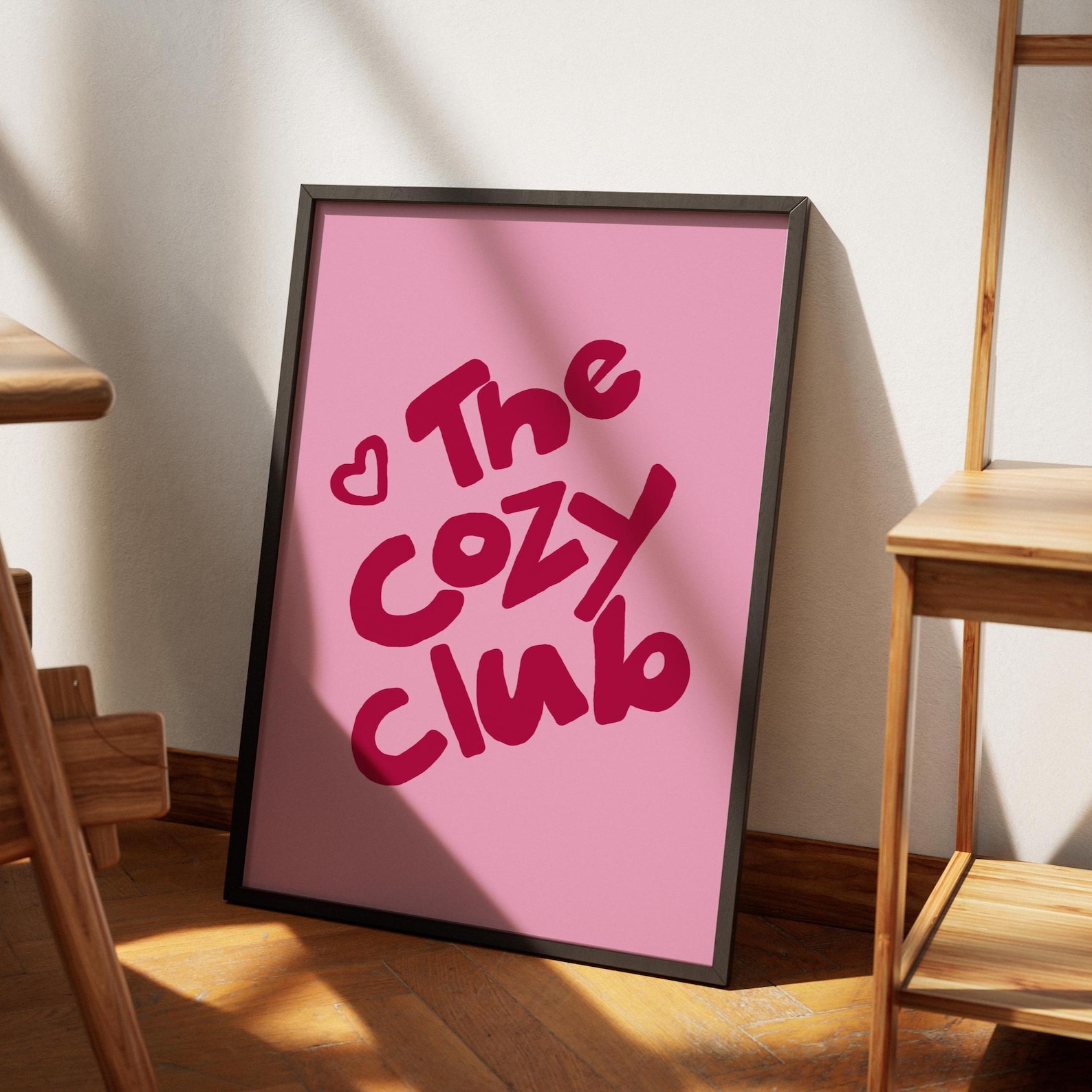 The Cozy Club Poster, Pink Trendy Typography Digital Printable Wall ...