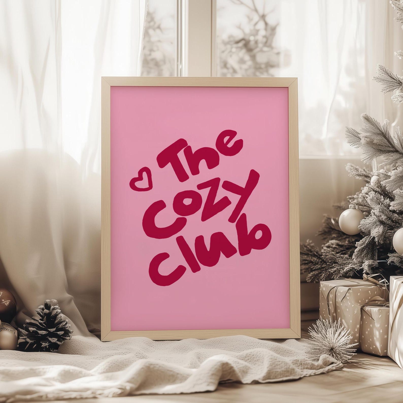 The Cozy Club Poster, Pink Trendy Typography Digital Printable Wall ...