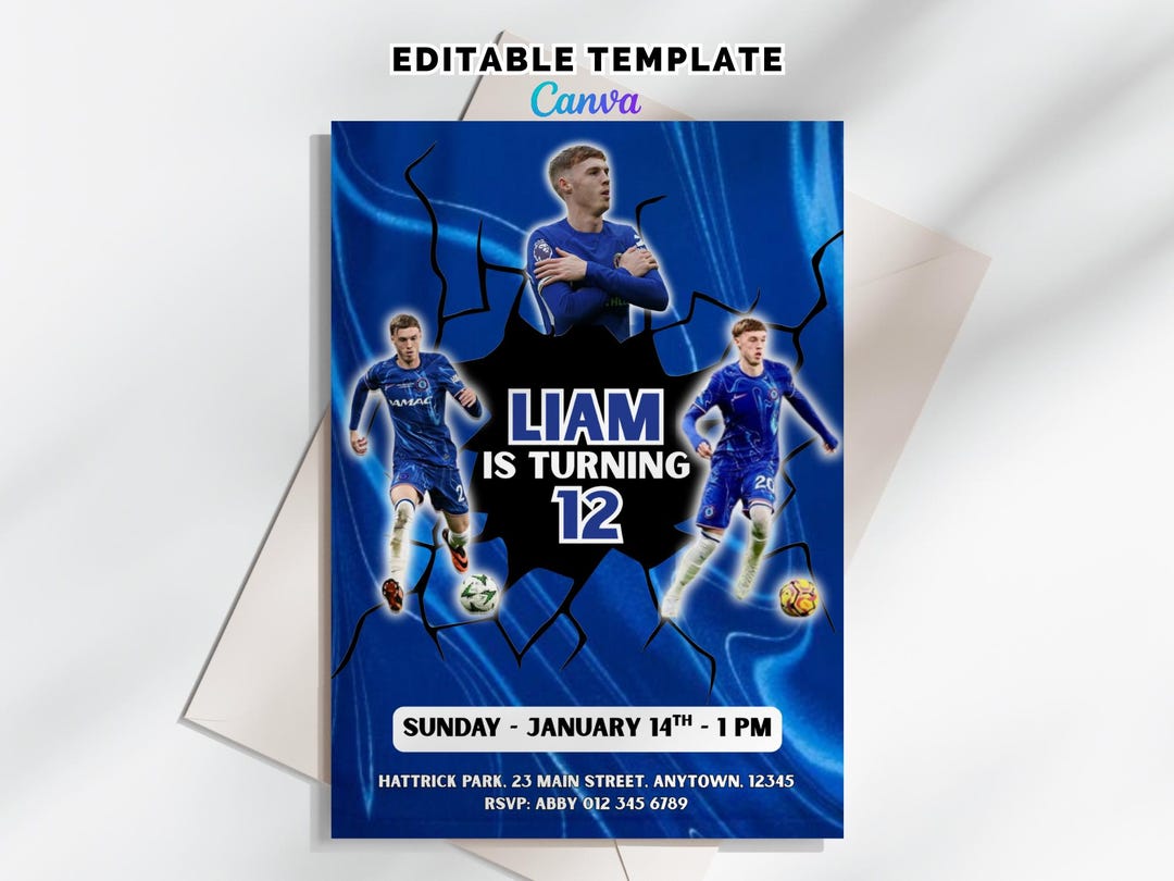 Chelsea Invitation: Cole Palmer Birthday Invite, Editable Canva ...