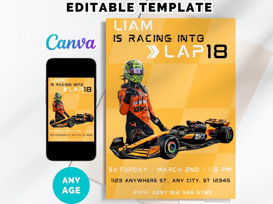 Formula 1 Birthday Invitation: Lando Norris, Mclaren Theme (canva ...