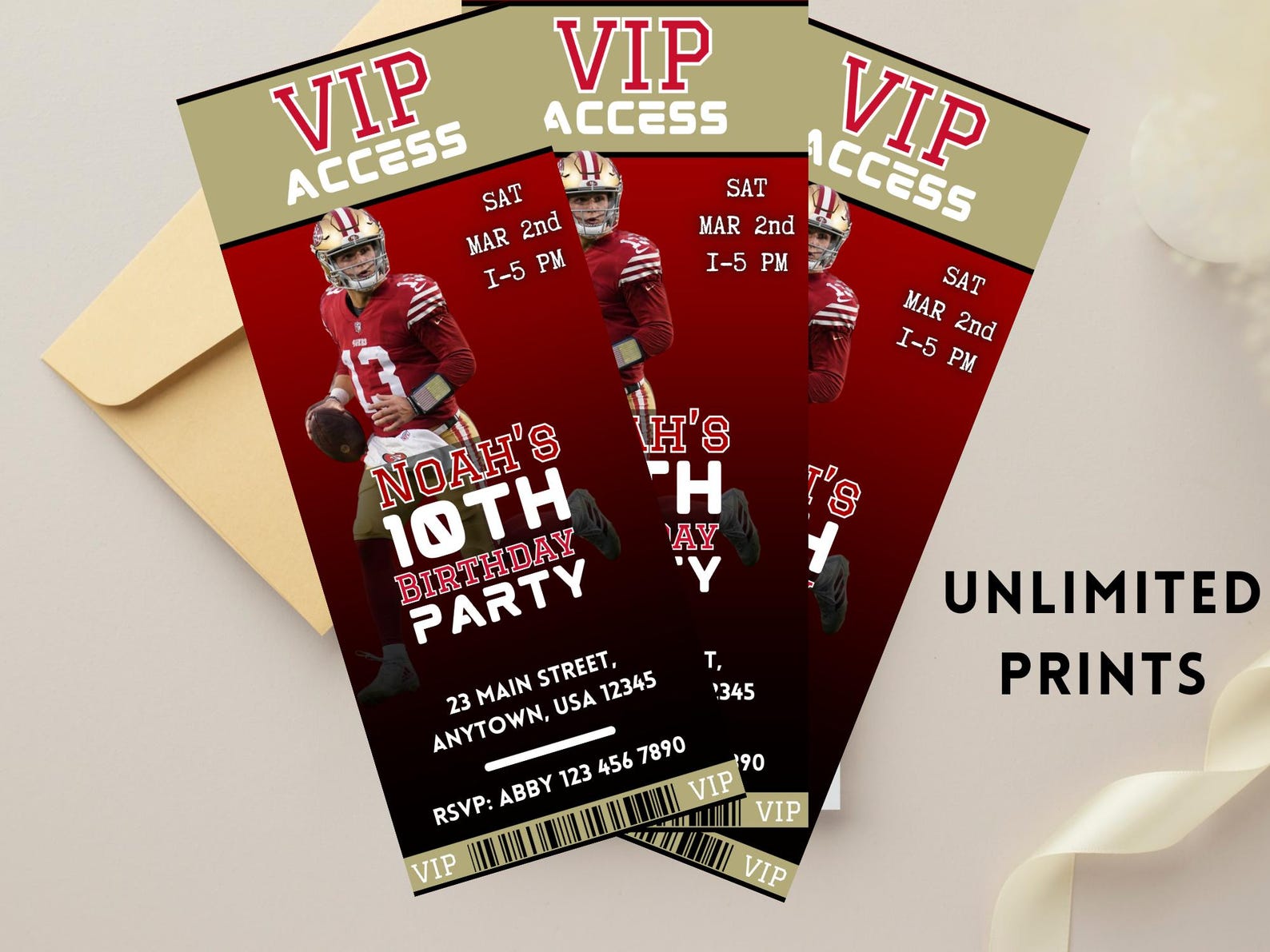 49ers Birthday Invitation: Football Ticket, Canva Template (digital ...