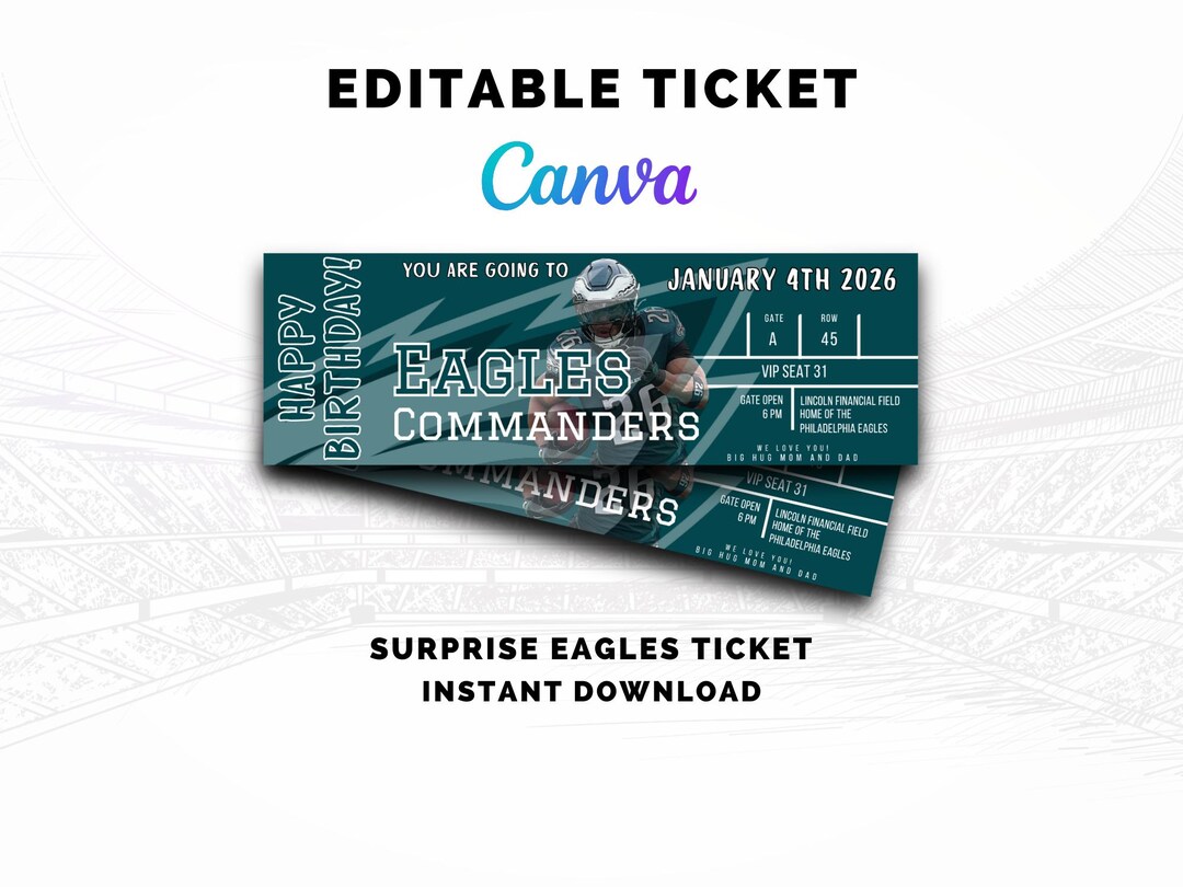 Philadelphia Eagles Ticket Gift: Any Game Editable Canva Template ...