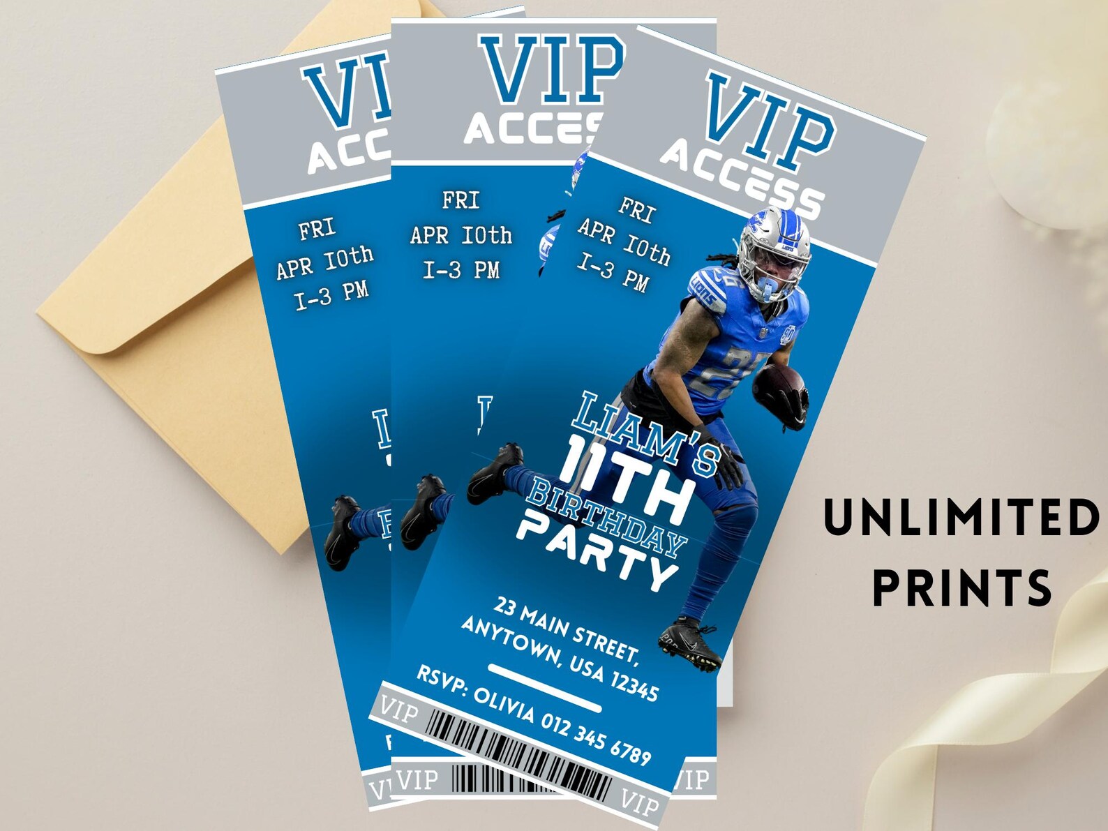 Detroit Lions Birthday Invitation: VIP Ticket, Any Age (canva Template ...