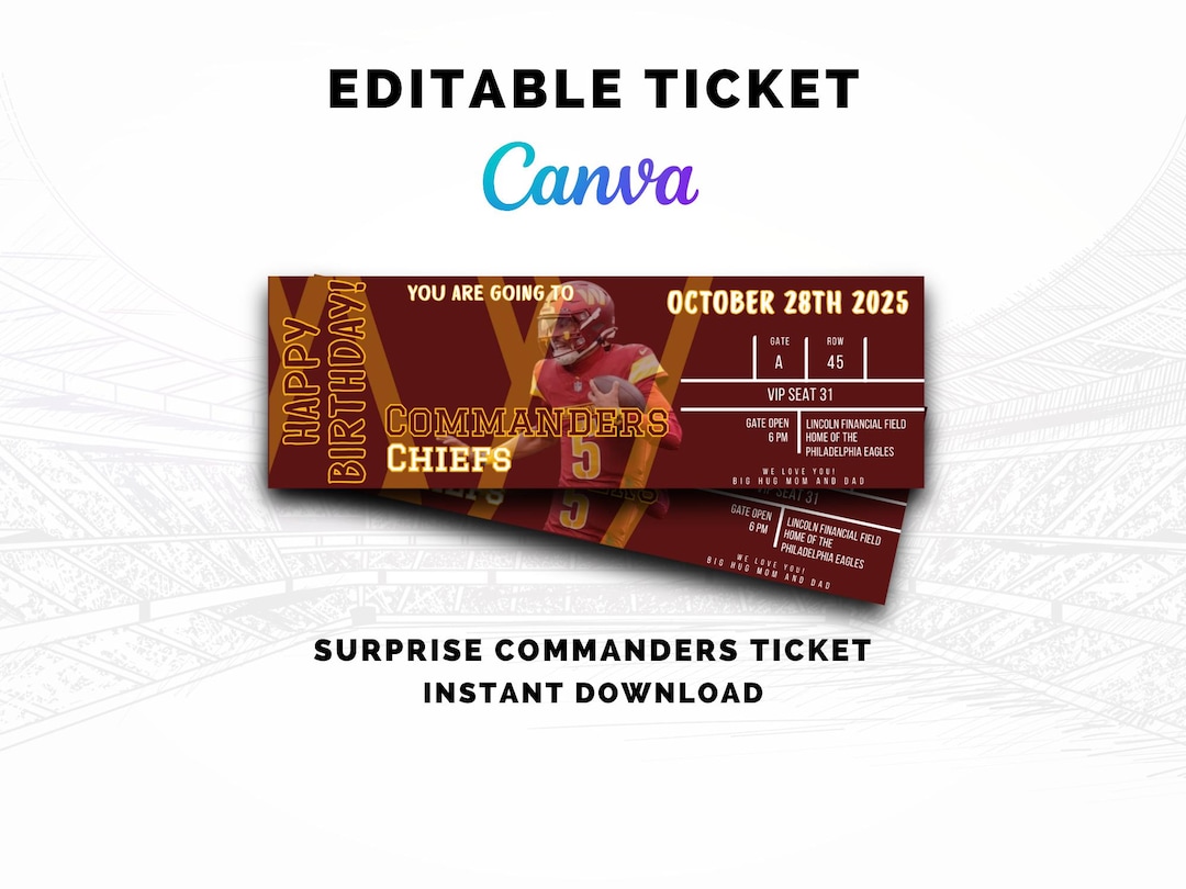 Editable Washington Commanders Surprise Reveal Ticket Gift: Any Game ...