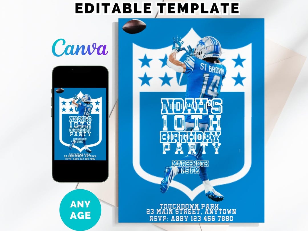 Detroit Lions Birthday Invitation: Amon-ra St. Brown, Canva Template ...