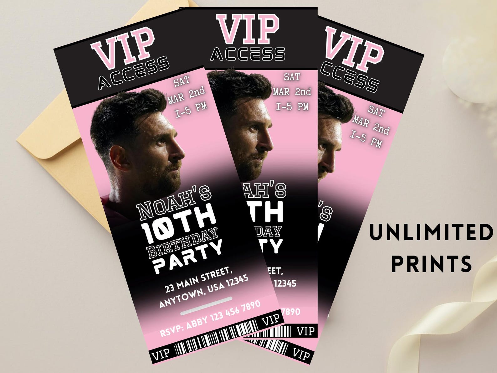 Messi Birthday Invitation, Messi VIP Ticket Invite, Soccer Invitation ...
