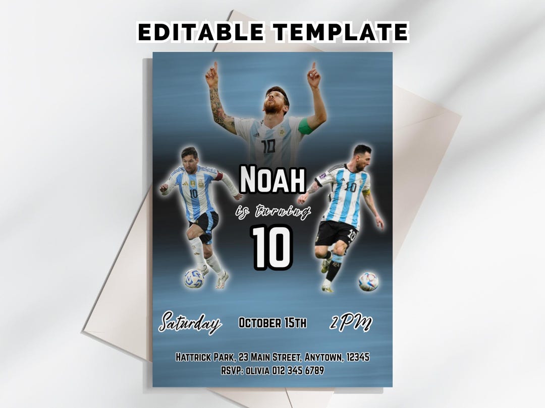 Messi Birthday Invitation: Editable Canva Template (instant Download ...