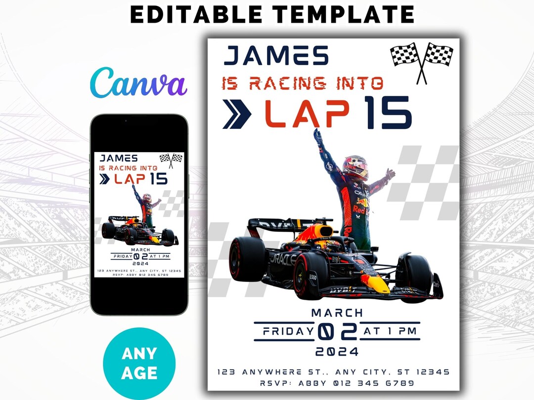 Max Verstappen Birthday Invitation: Formula 1 Red Bull Theme (canva ...