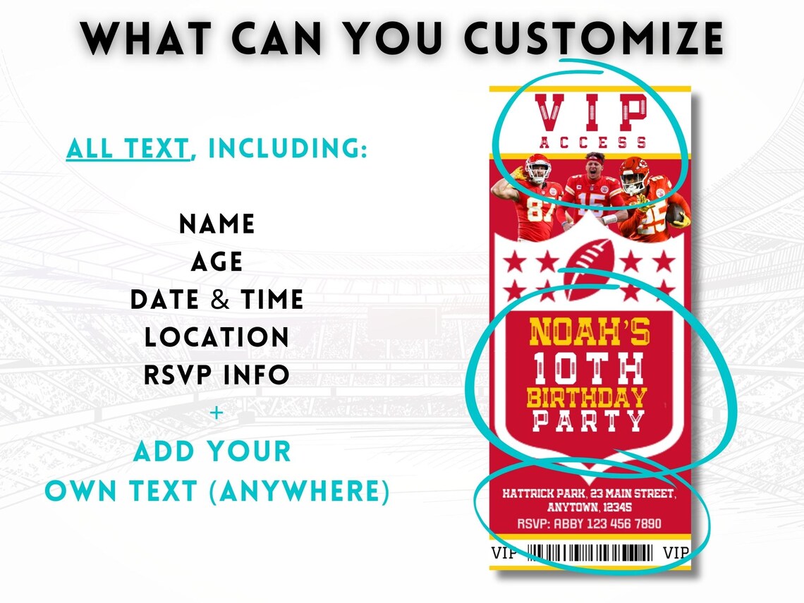 Kansas City Chiefs Birthday Invitation: VIP Ticket Canva Template ...