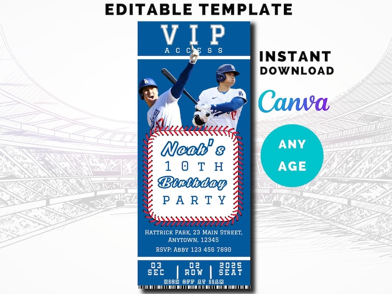 Dodgers Ohtani Birthday Invitation: Baseball Theme (canva Template) - Etsy