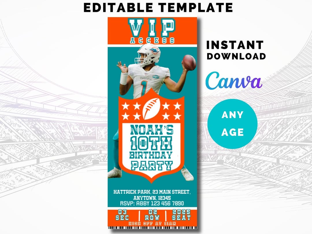 Miami Dolphins Themed Football Invitation, Tua Tagovailoa Invitation ...