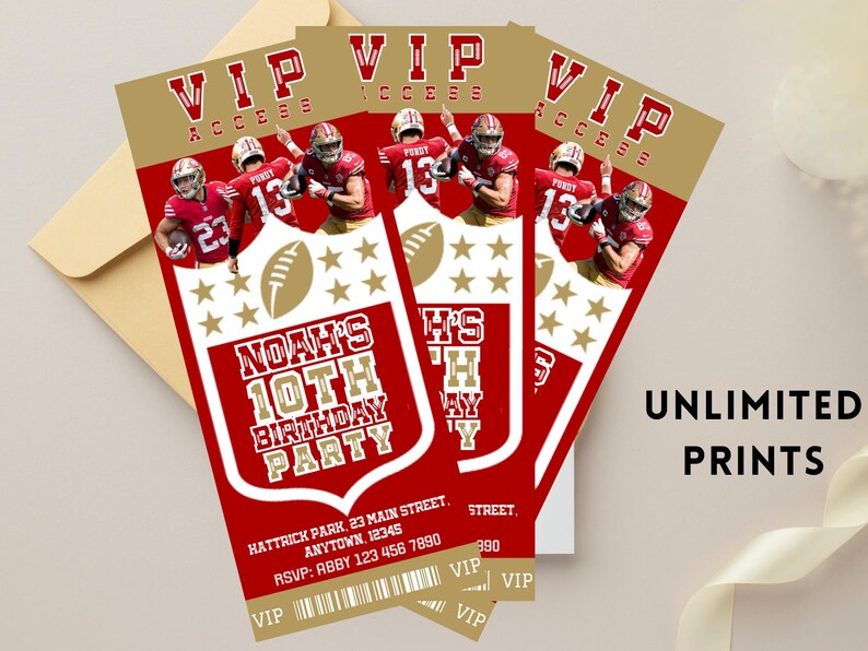 49ers Football Birthday Invitation: VIP Ticket, Canva Template (instant ...