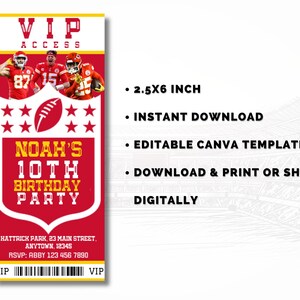 Kansas City Chiefs Birthday Invitation: VIP Ticket Canva Template ...