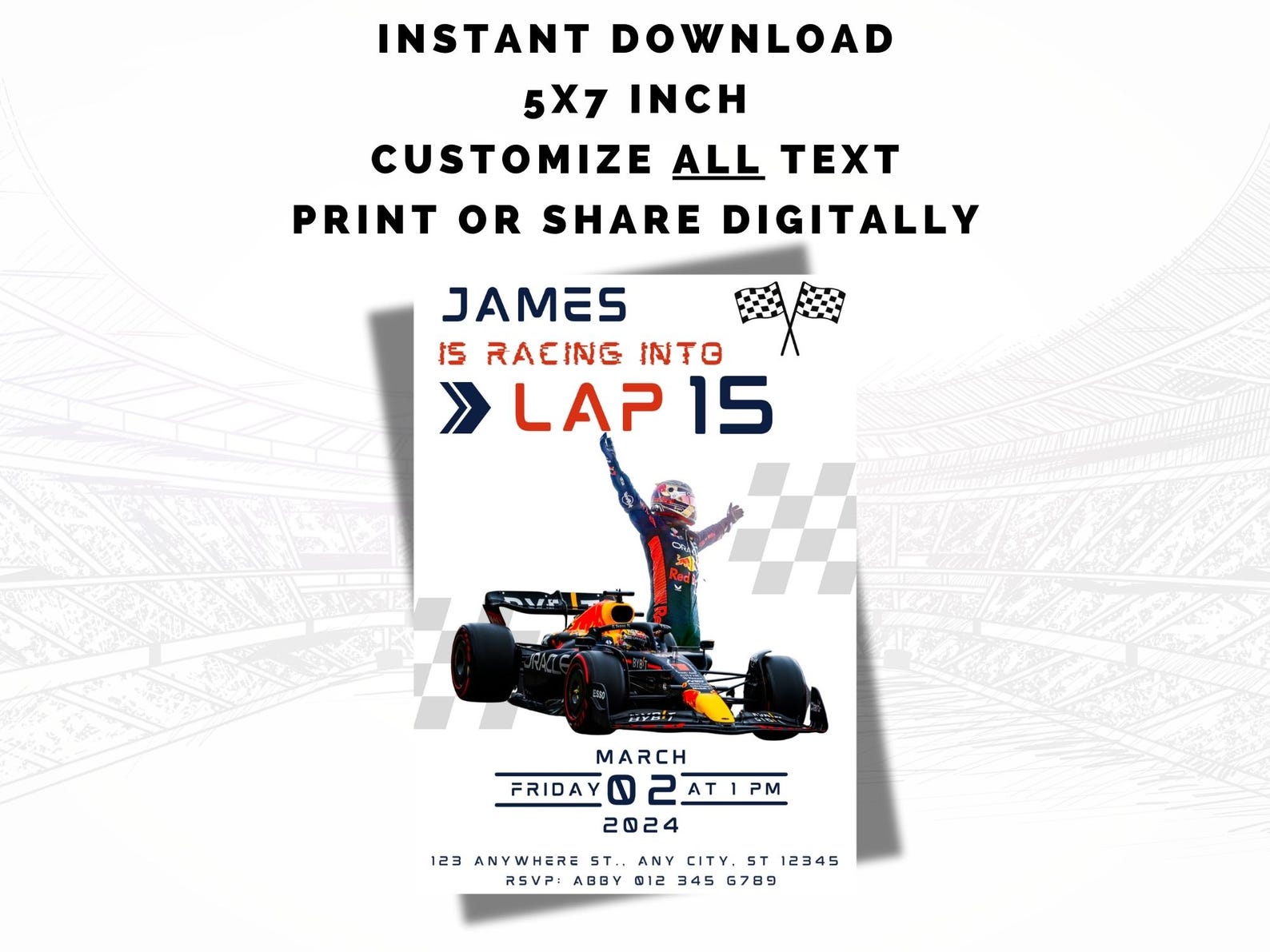 Max Verstappen Birthday Invitation: Formula 1 Red Bull Theme (canva ...
