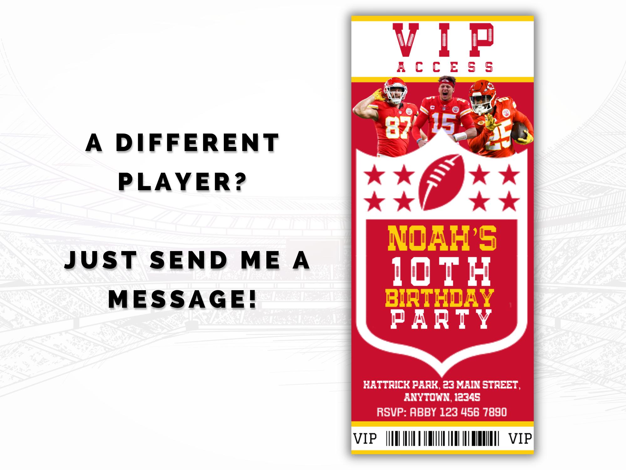 Kansas City Chiefs Themed Football Invitation, VIP Ticket Birthday ...