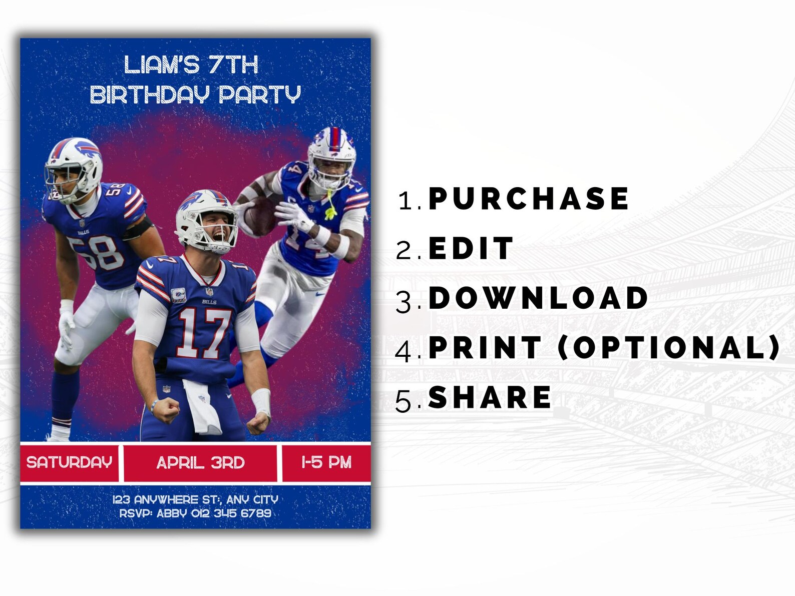 Buffalo Bills Birthday Invitation: Allen, Diggs, Milano (canva Template ...