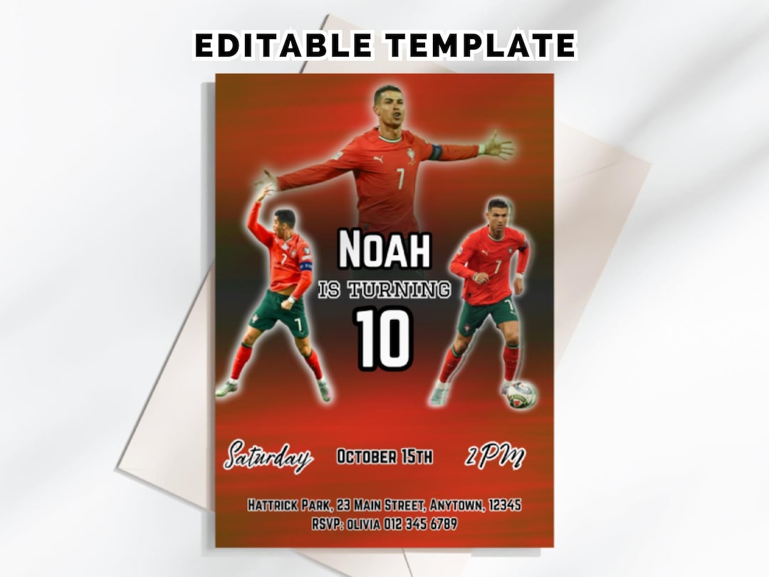 Ronaldo Birthday Invitation: Editable Canva Template, Instant Download ...