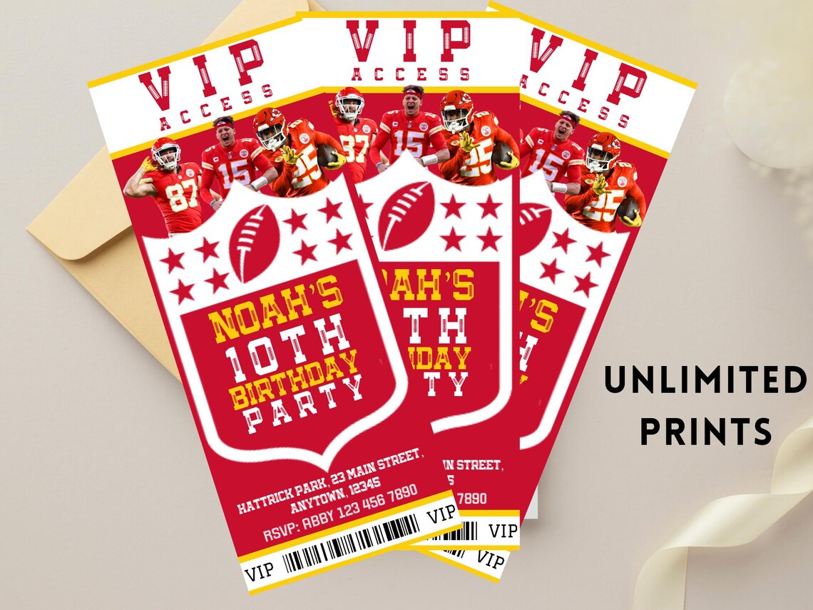 Kansas City Chiefs Birthday Invitation: VIP Ticket Canva Template ...