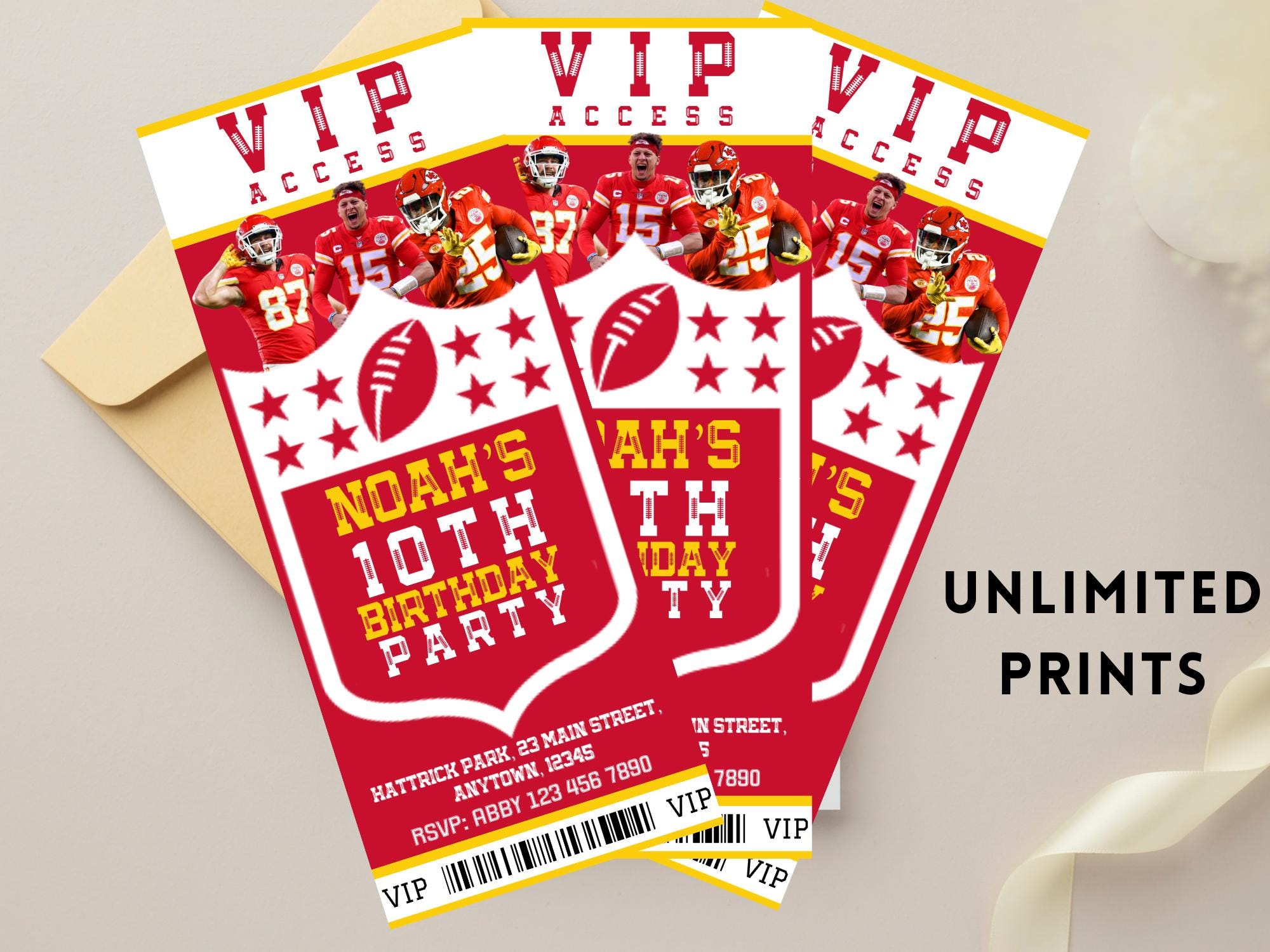 Kansas City Chiefs Themed Football Invitation, VIP Ticket Birthday ...