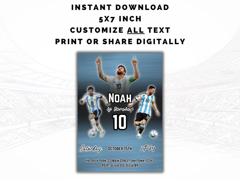 Messi Birthday Invitation: Editable Canva Template (instant Download ...