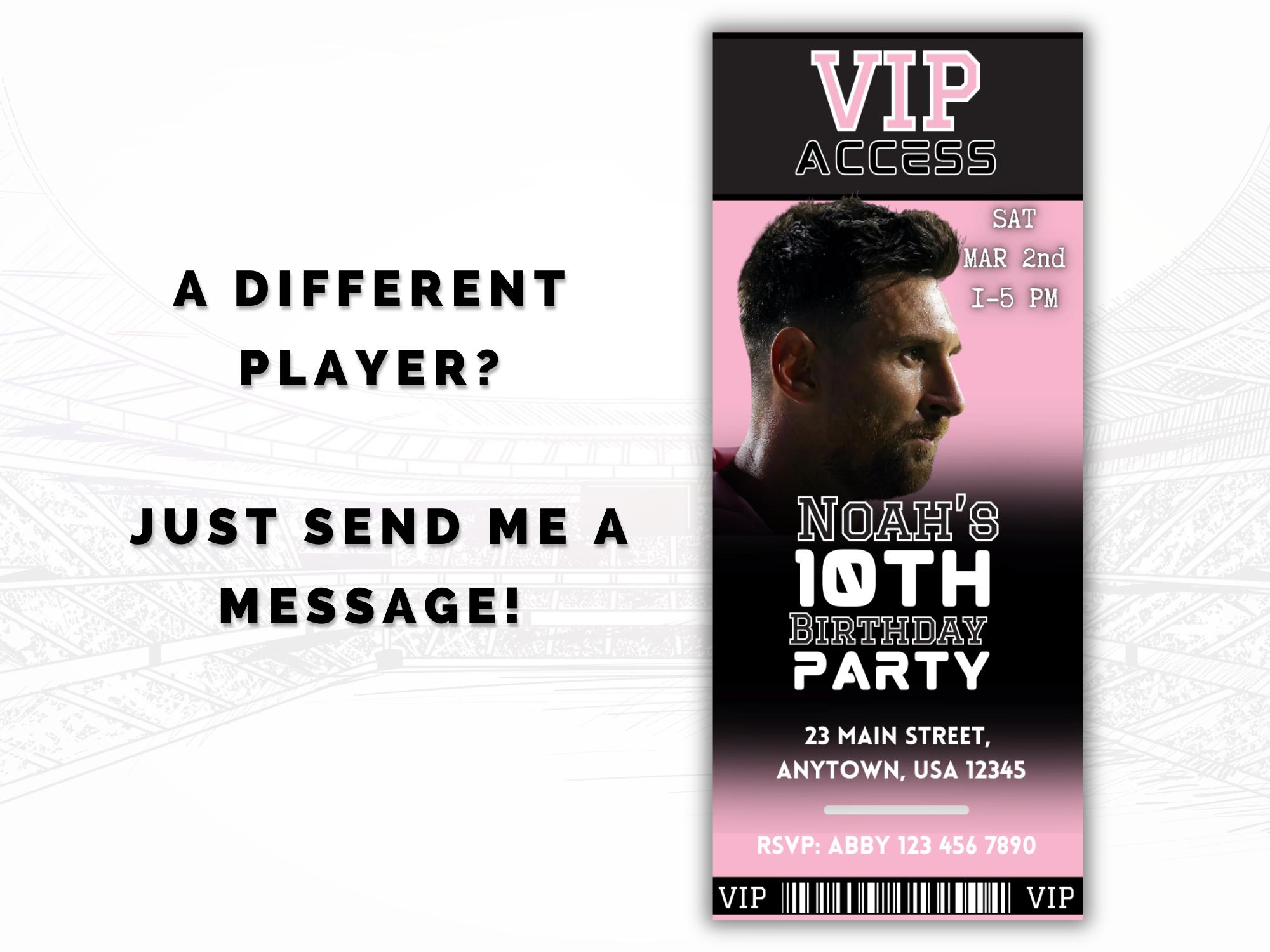 Messi Birthday Invitation, Messi VIP Ticket Invite, Soccer Invitation ...