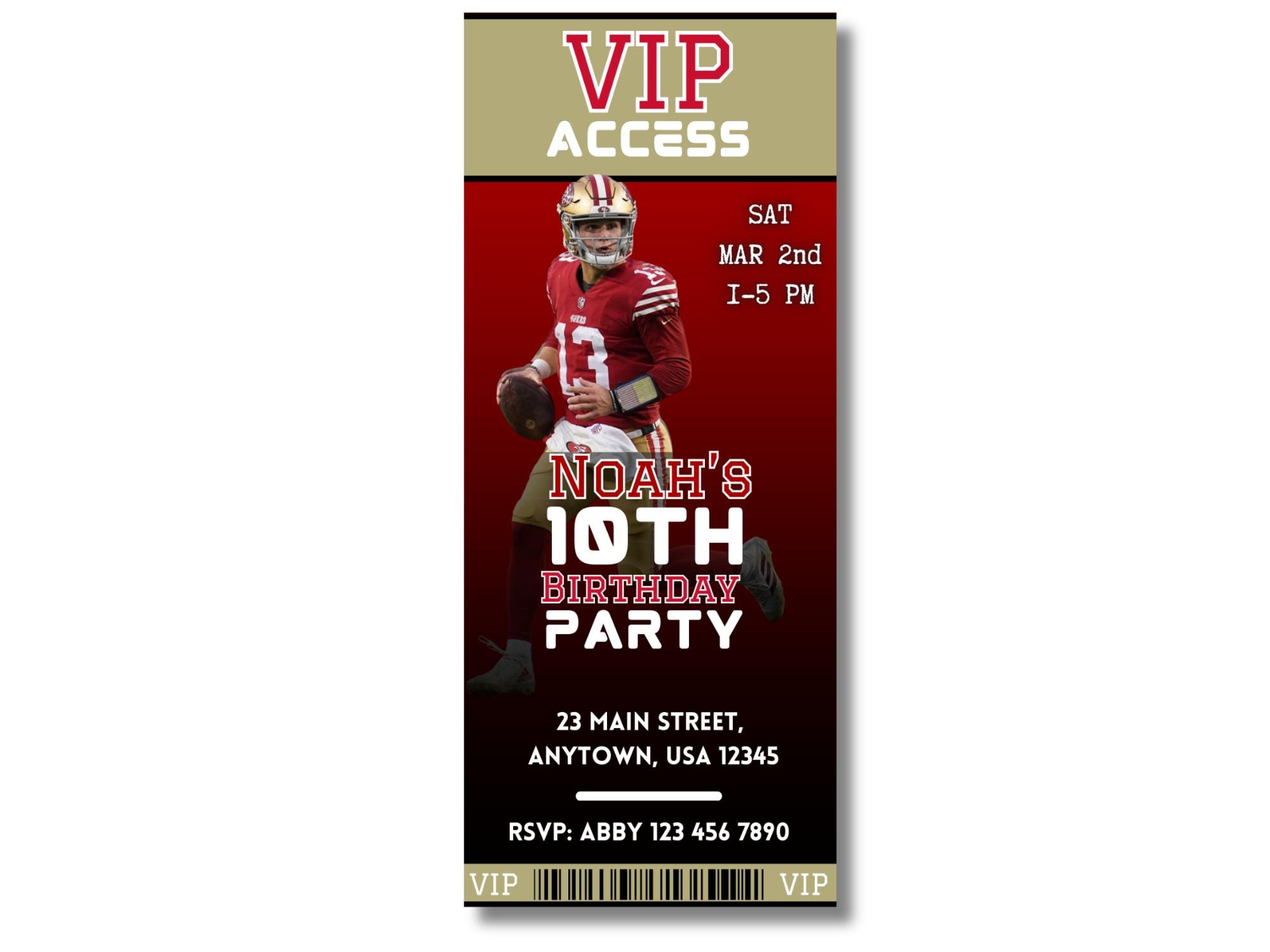 49ers Birthday Invitation: Football Ticket, Canva Template (digital ...