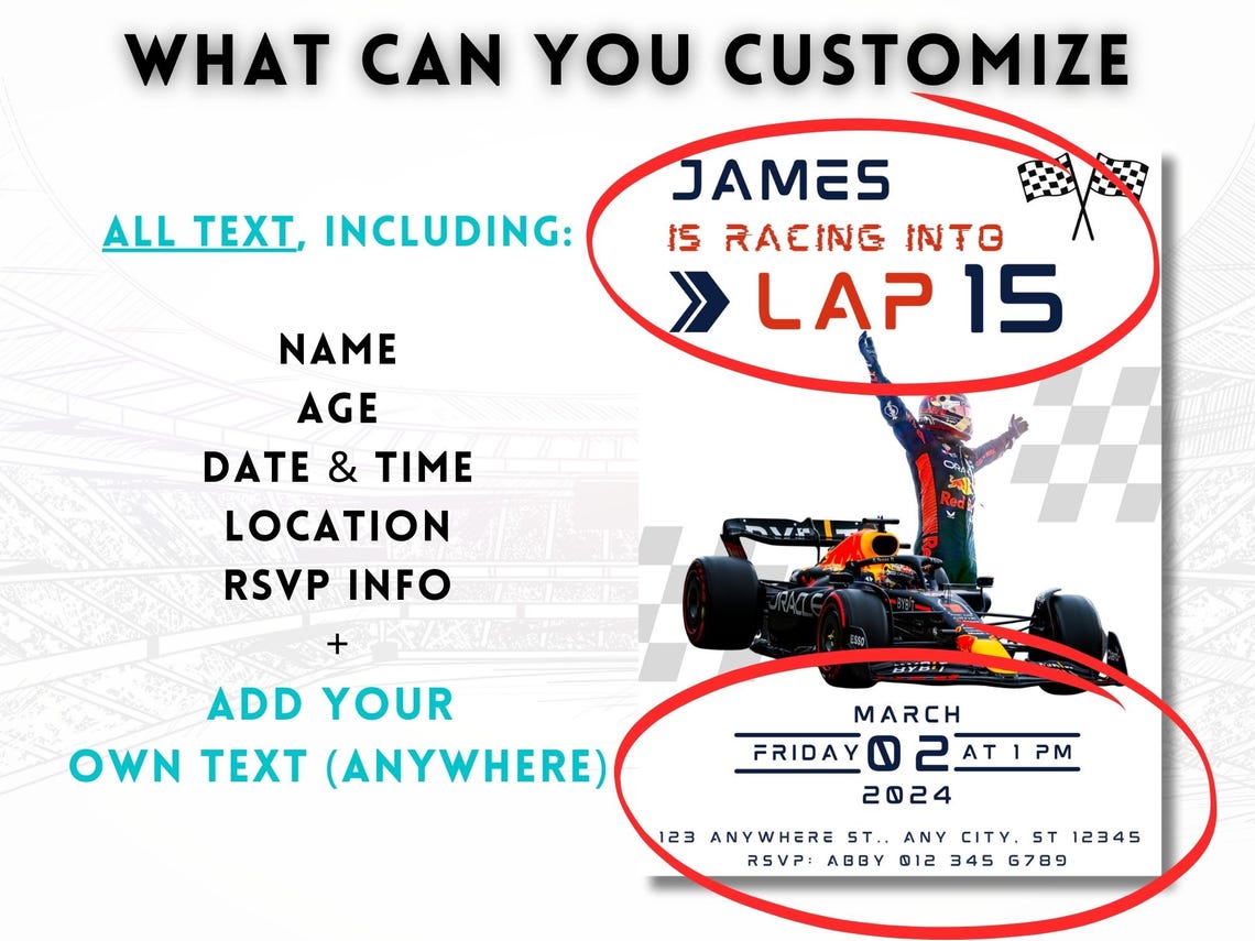Max Verstappen Birthday Invitation: Formula 1 Red Bull Theme (canva ...