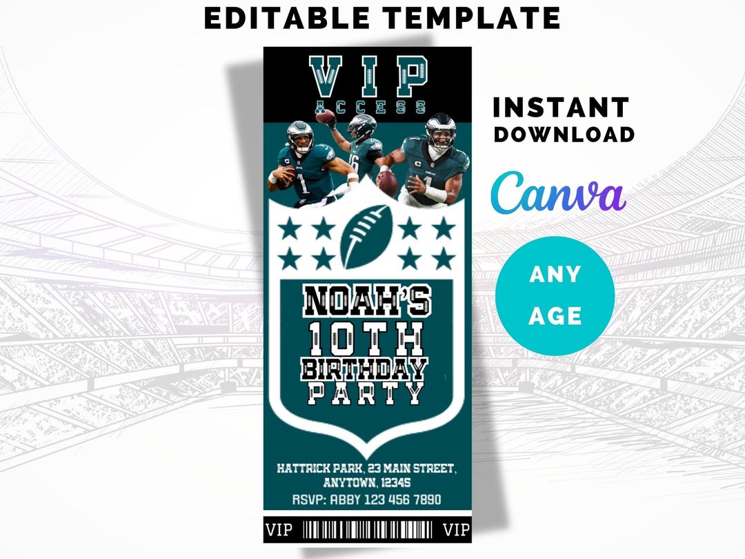 Philadelphia Eagles Themed VIP Ticket Invitation With Hurts and Barkley ...