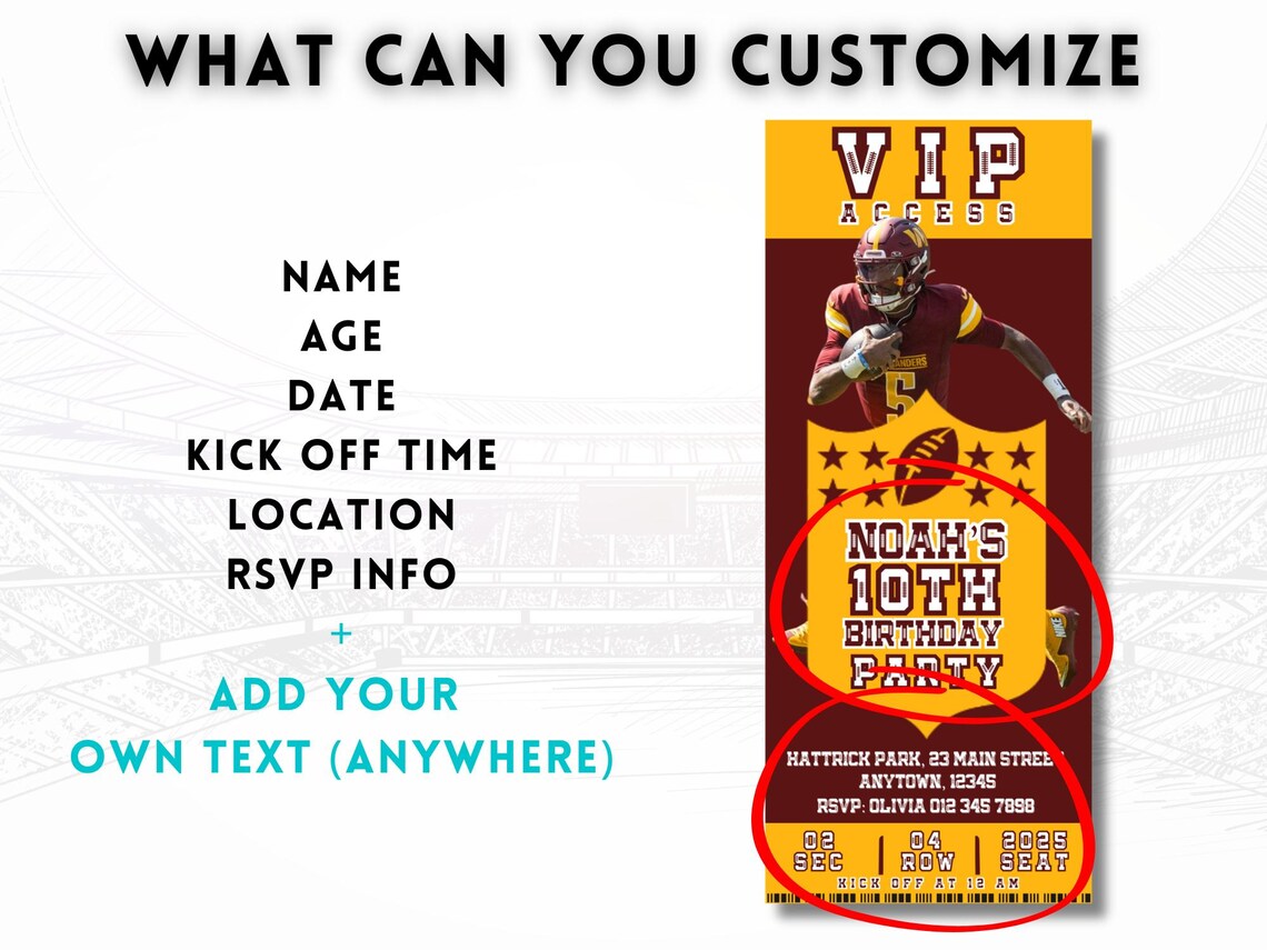 Washington Commanders Birthday Invitation: VIP Ticket, Canva Template ...