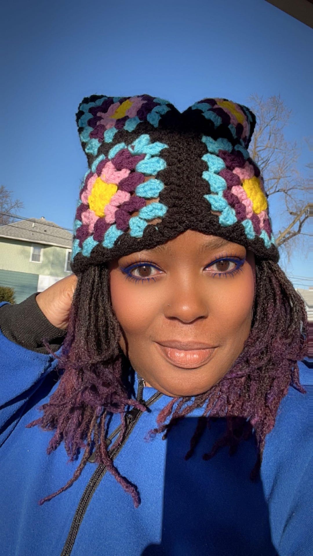 Custom Crochet Granny Square Cat Ear Beanie, Granny Square Cat Ear ...