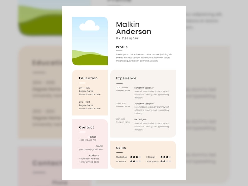 Editable Resume Template | Printable CV Design for Job Applications ...